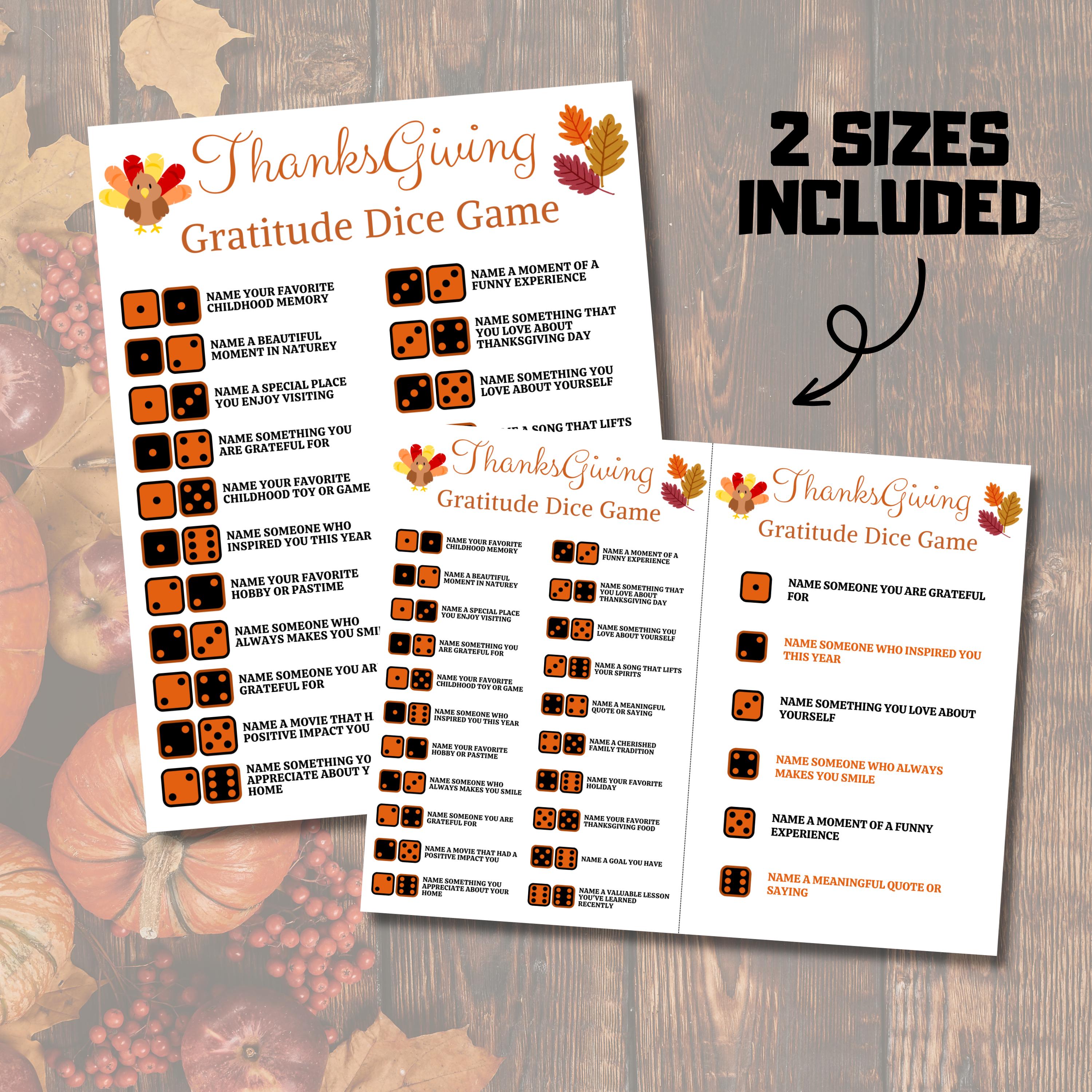 Thanksgiving Gratitude Dice Game | Printable Thanksgiving Games ...