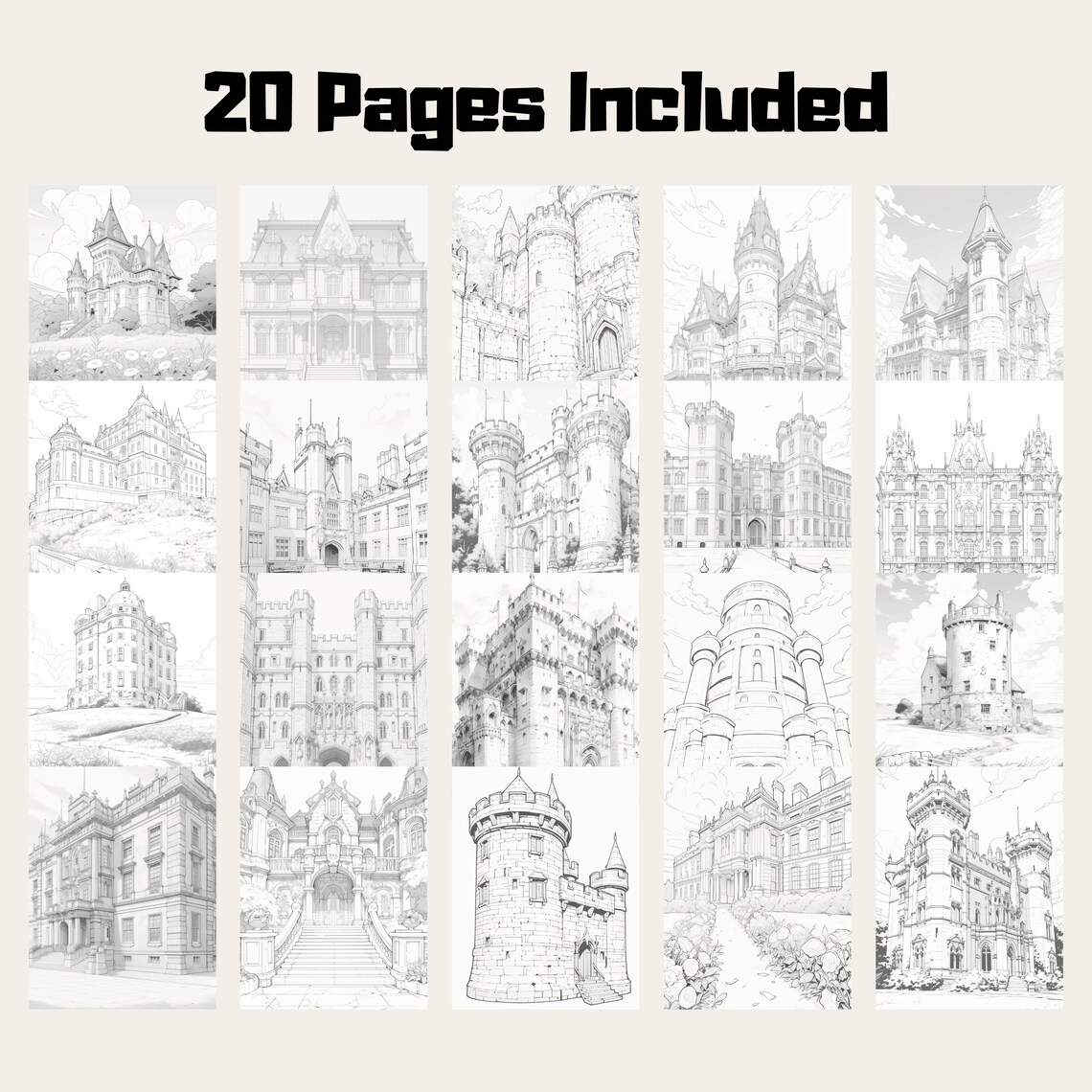 20 Pages English Castle Coloring Book, Journey Through Historic British ...