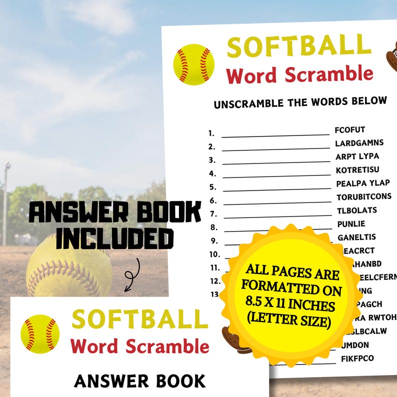 Softball Word Scramble Game | Minimalist Softball Team Think Fast Game ...