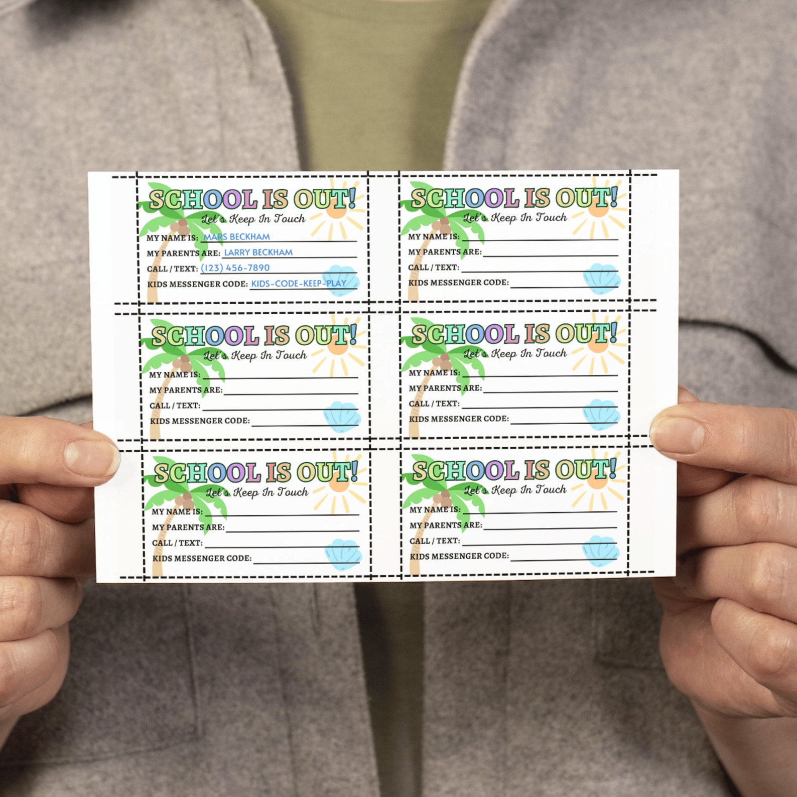 Editable Kids Contact Card, End of School Cards for Kids, Keep in Touch ...