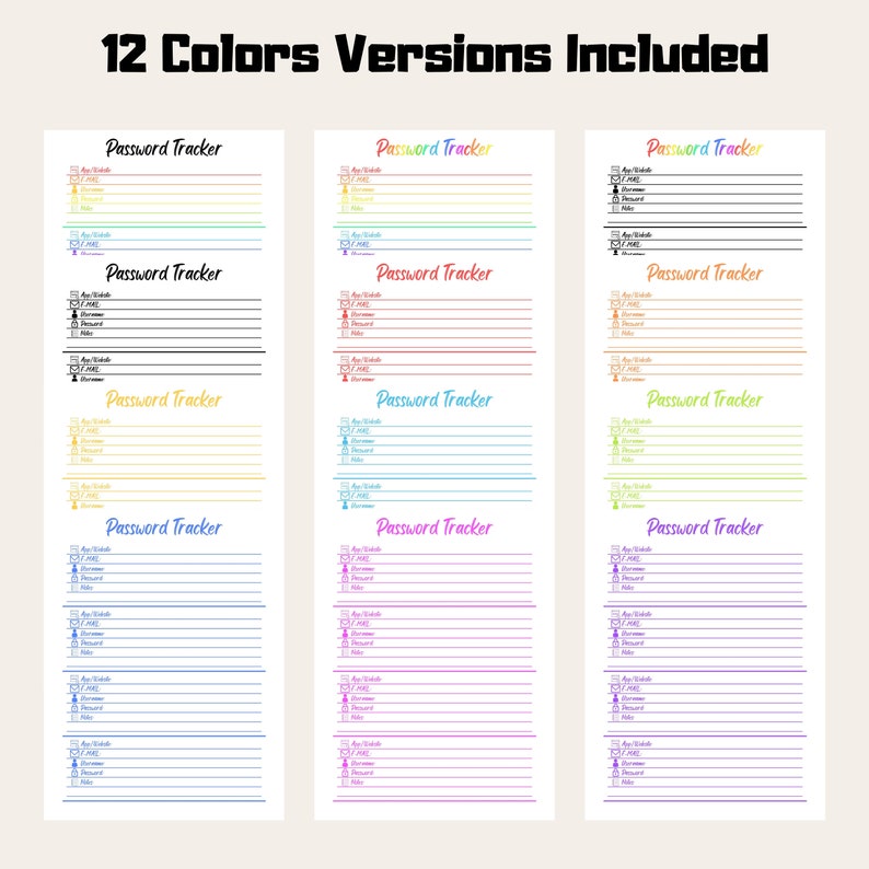Editable Password Tracker All Color Bundle | Half Letter/letter Size/a4 ...