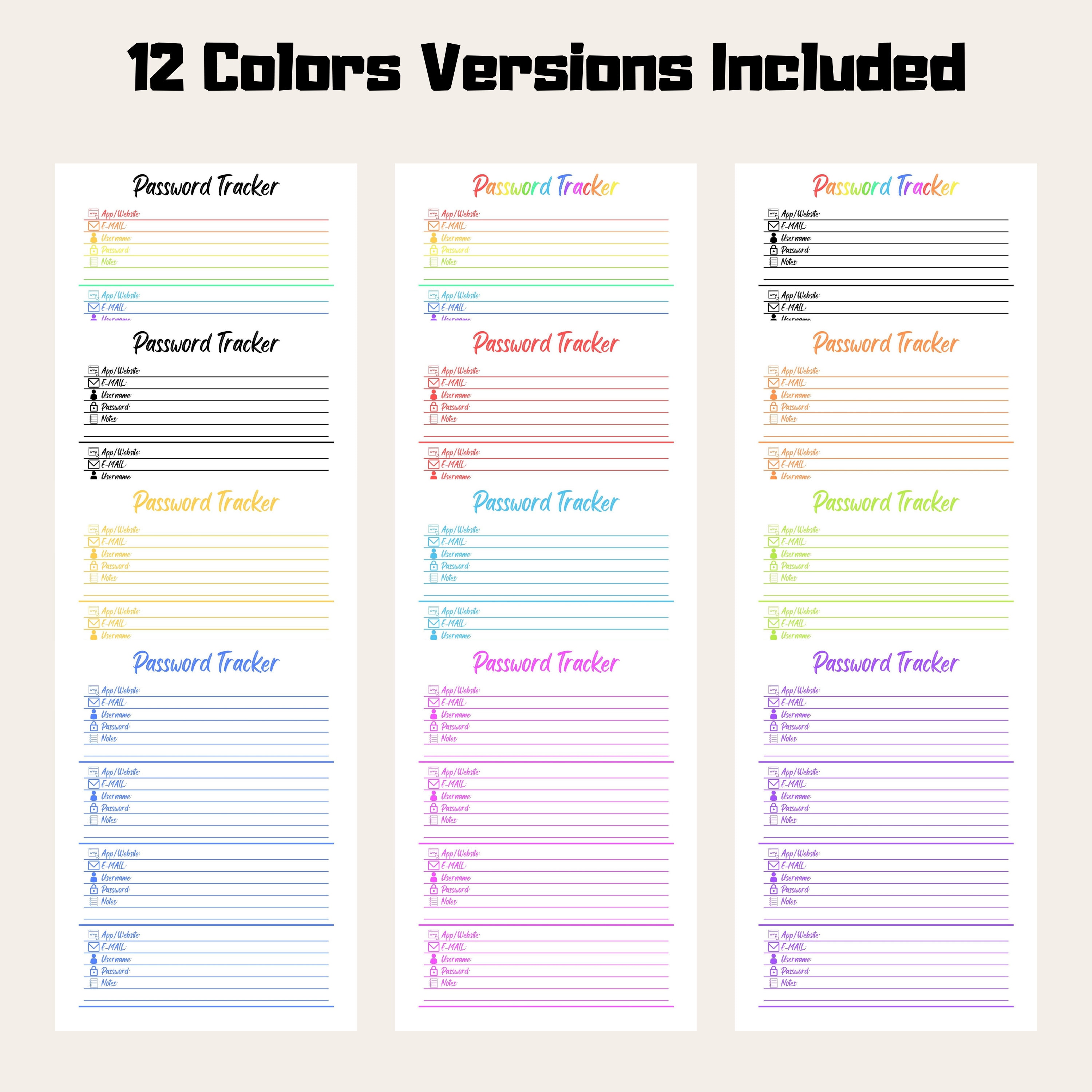 Editable Password Tracker All Color Bundle Half Letter/letter Size/a4 ...