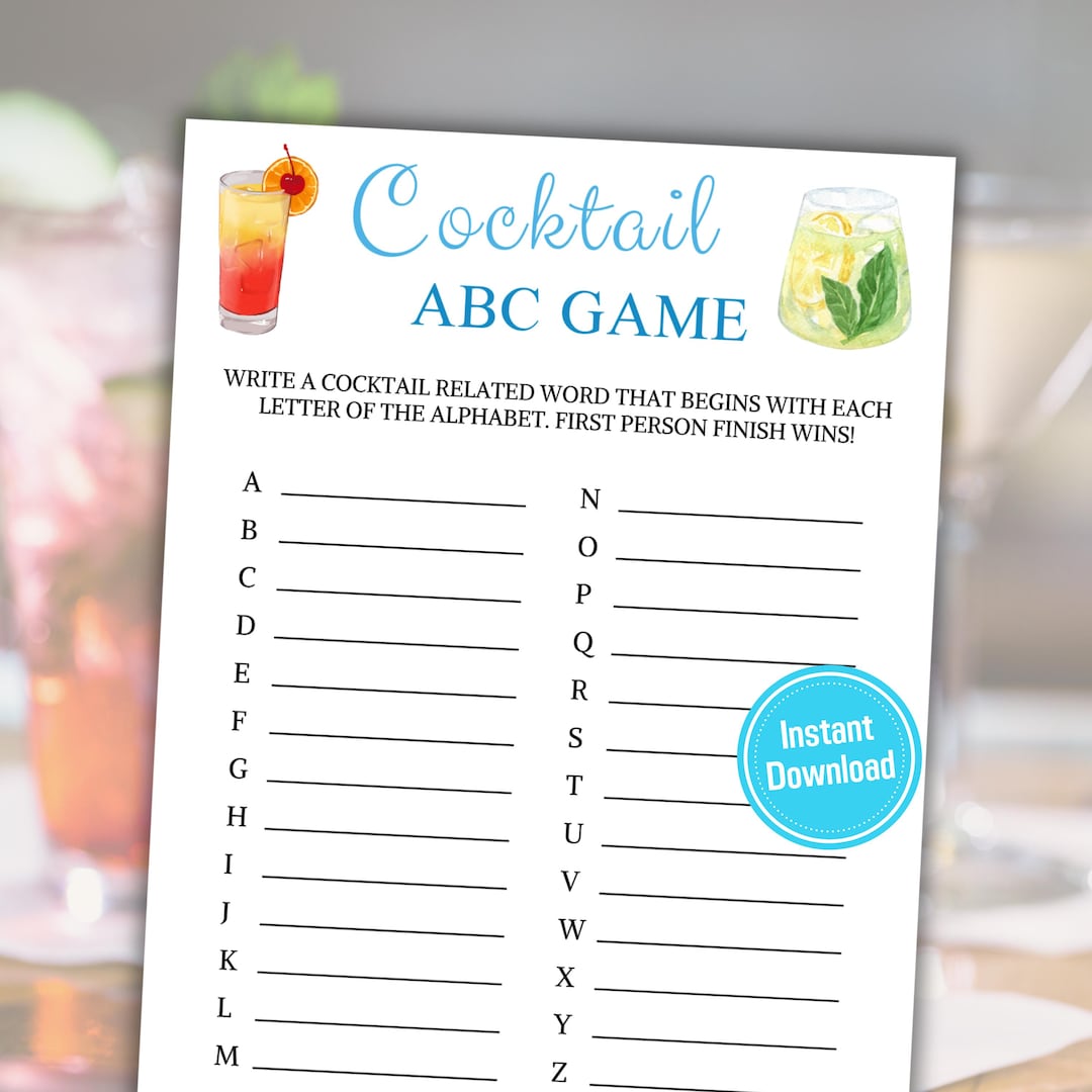 Cocktail ABC Game | Printable Cocktail Alphabet Game | Cocktail Party ...