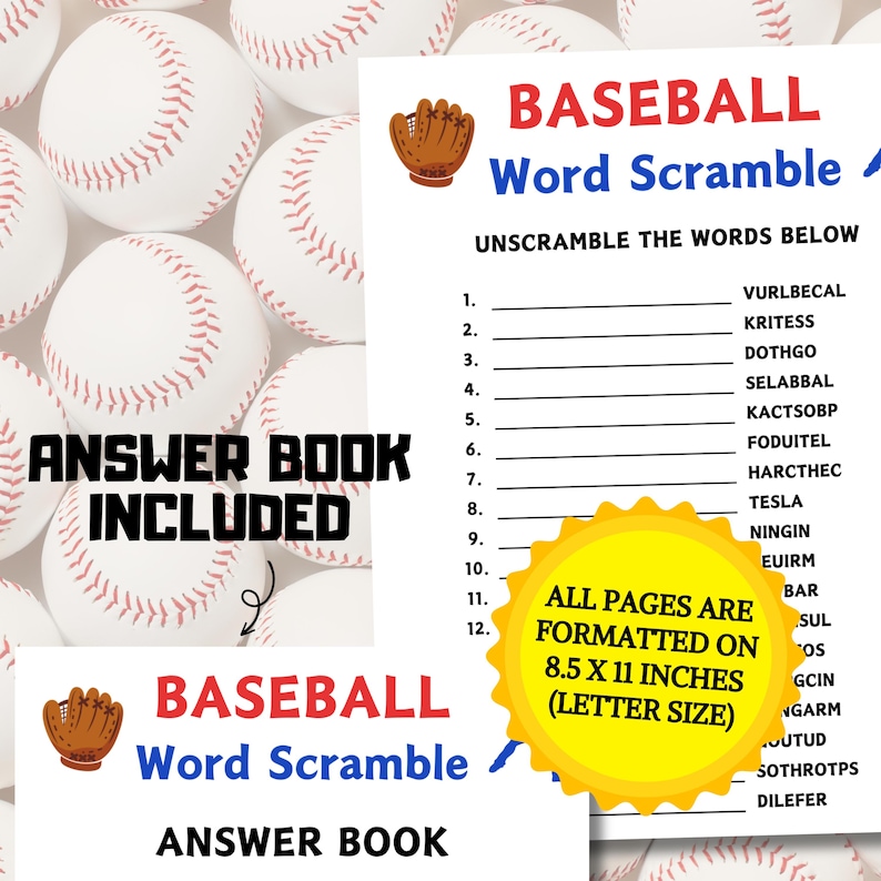 Baseball Word Scramble Game | Printable Baseball Team Word Game ...