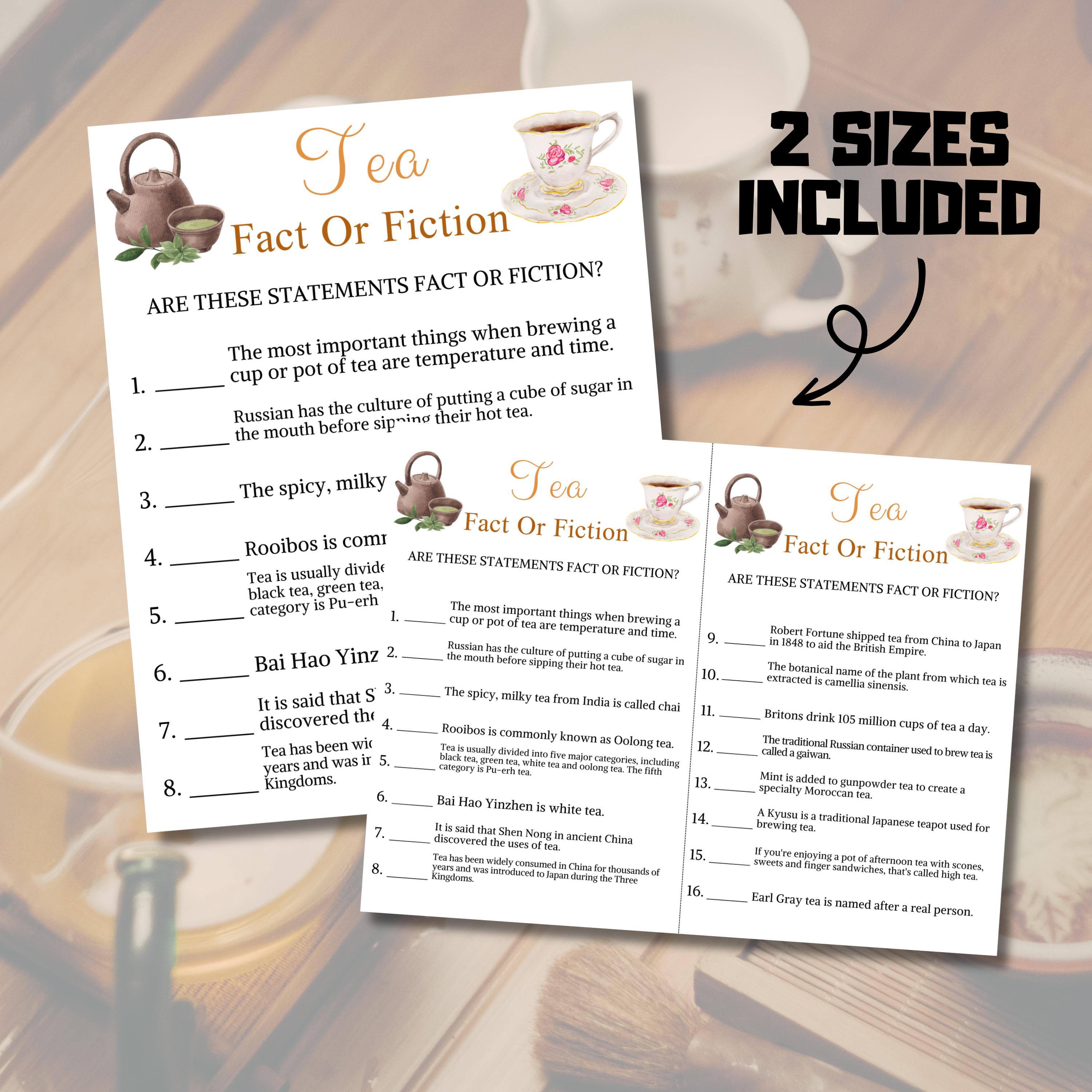 Tea Fact or Fiction Game | Minimalist Tea True or False Game | Tea ...