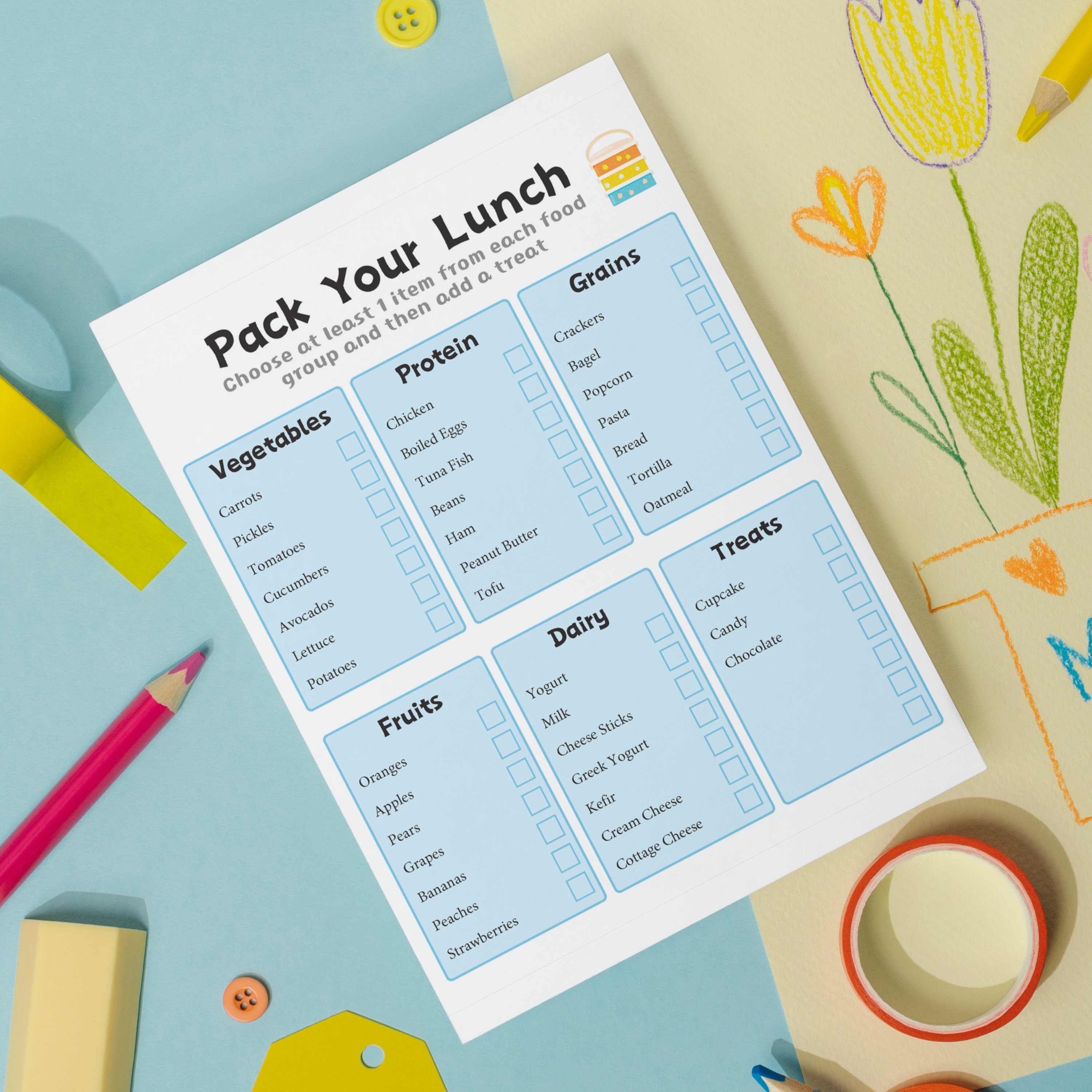 Pack Your Lunch Checklist All Color Bundle | Kids Healthy Food Template ...