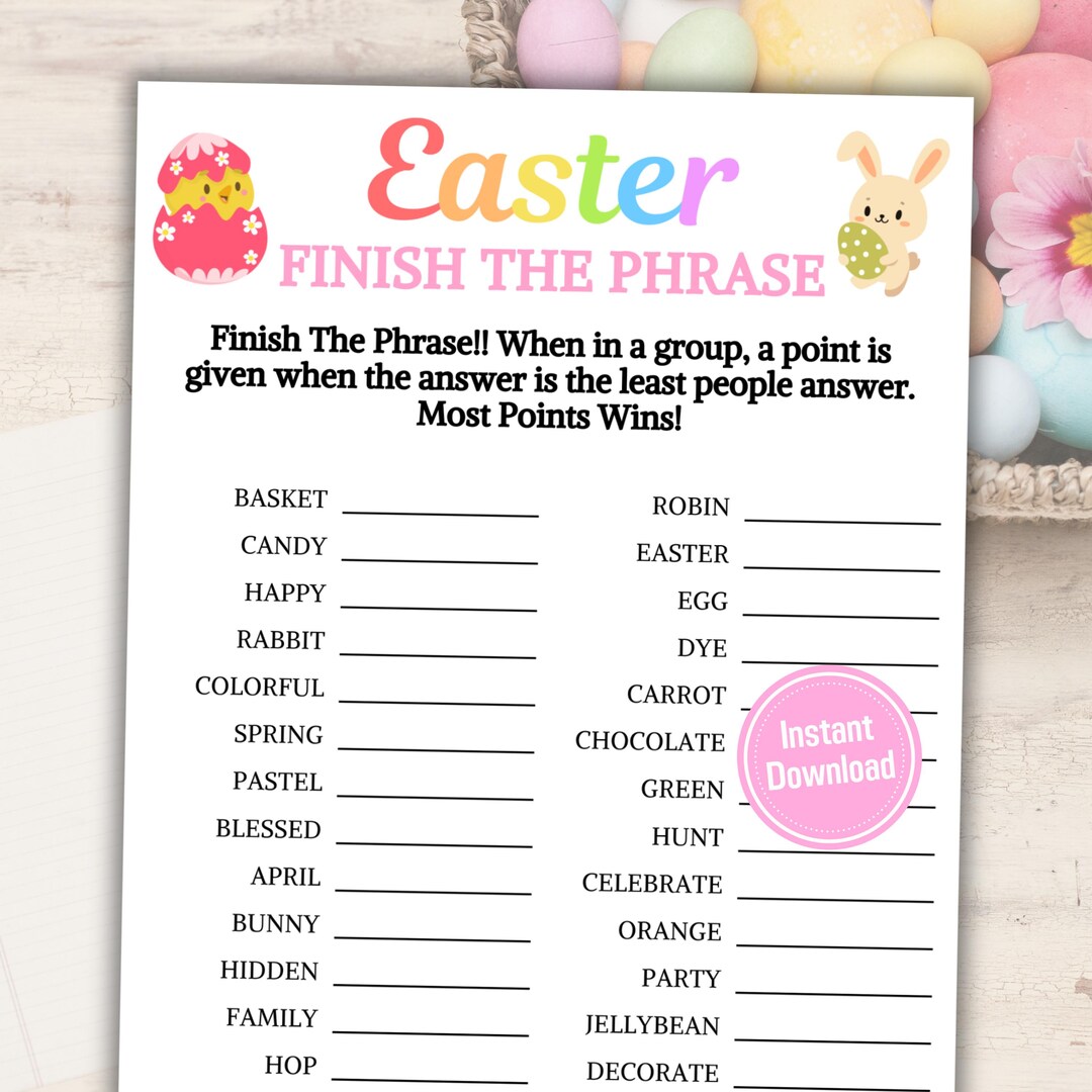 Easter Finish the Phrase Game | Printable Easter Party Fill in the ...