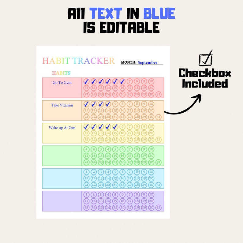 Monthly Habit Tracker All Color Bundle Printable, Habit Tracker ...