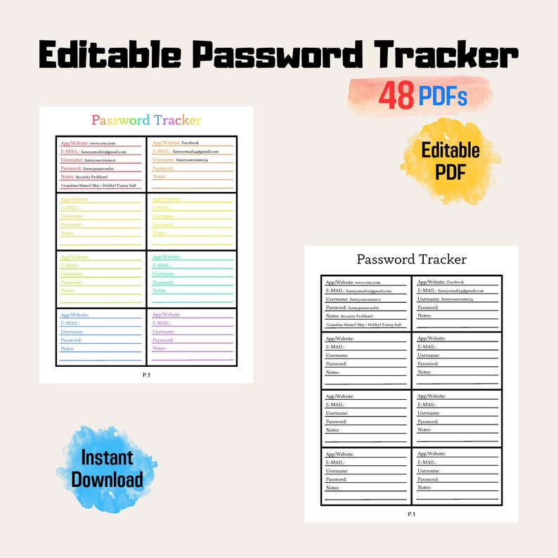 Editable Password Tracker Printable Rainbow Color Password - Etsy Canada