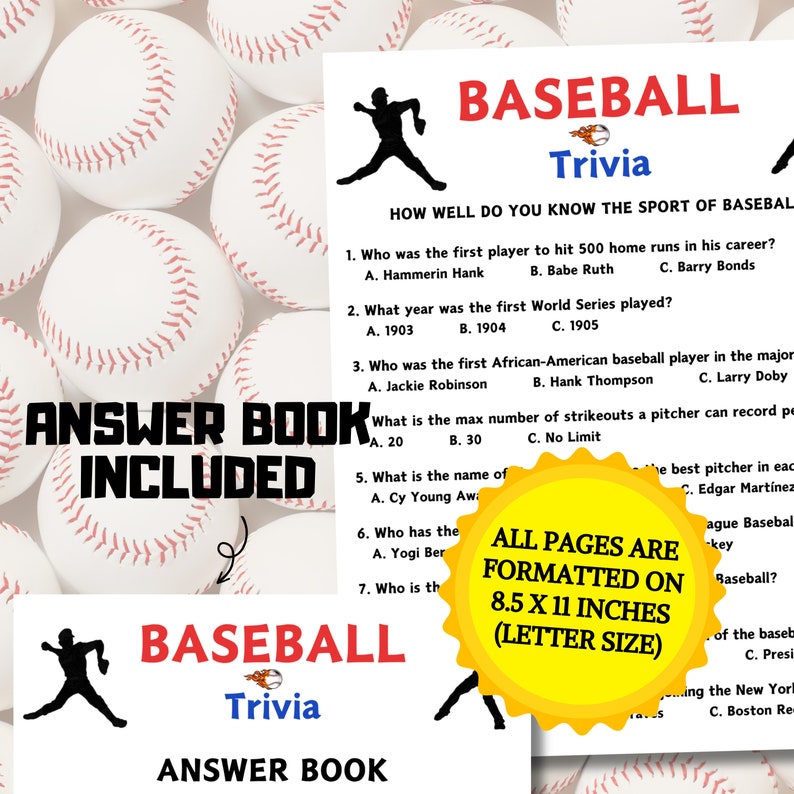 Baseball Trivia Game | MLB Trivia Game for Kids & Adults | Printable ...