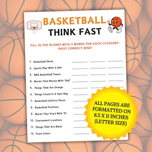Basketball Think Fast Game | Basketball Trivia Game | Basketball Word ...