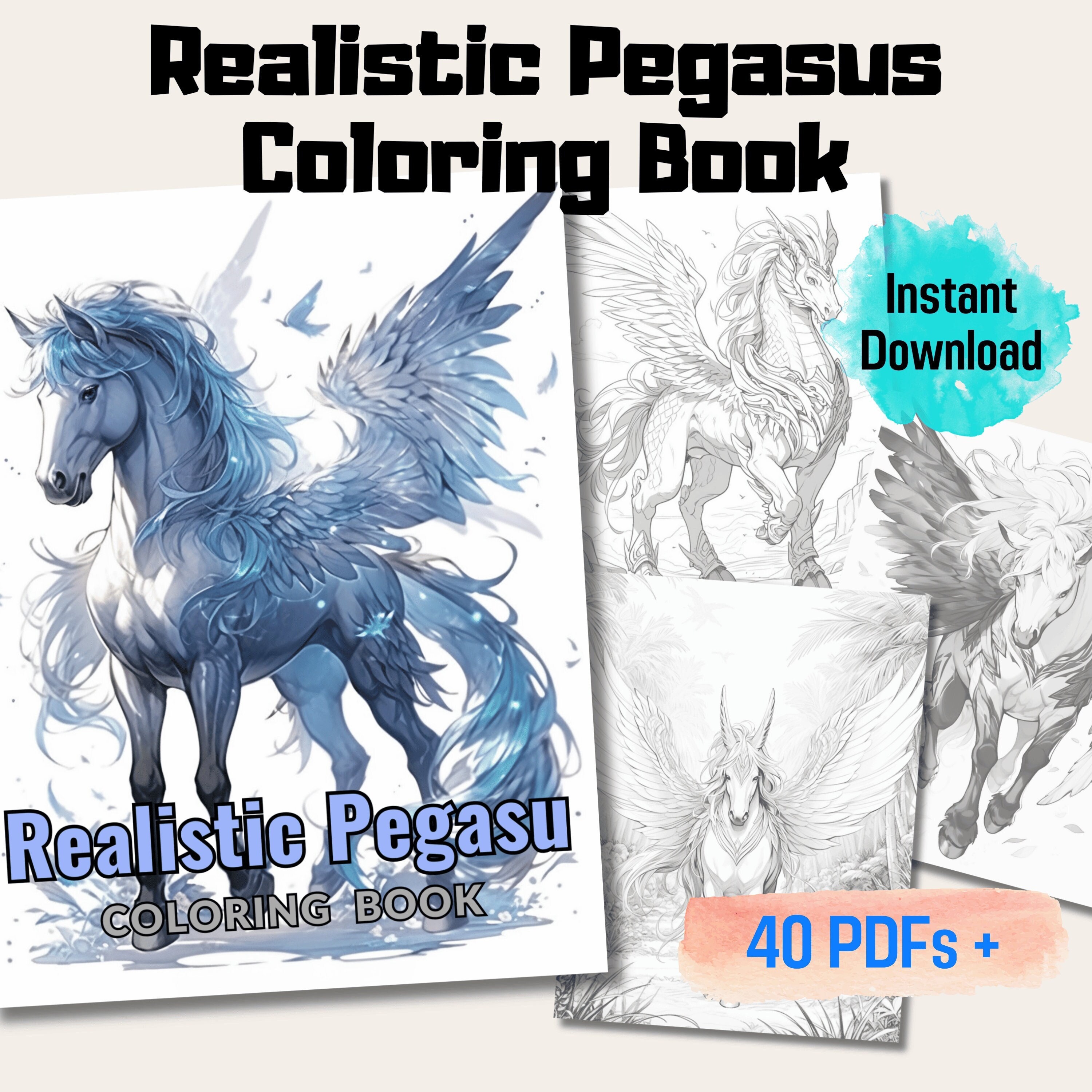 20 Realistic Pegasus Grayscale Coloring Book, Stunning Artwork for Adults and Kids, Detailed ...