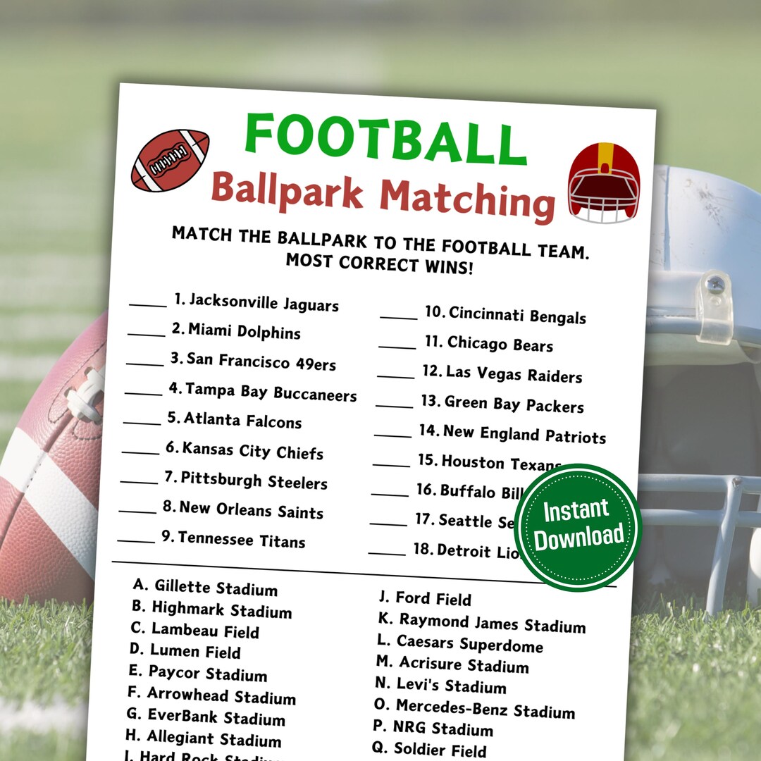 Football Ballpark Matching Game | American Football Ballpark Match up ...