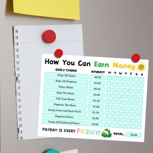 Personalized Editable Chore Chart for Kids to Earn Money Cool Color ...