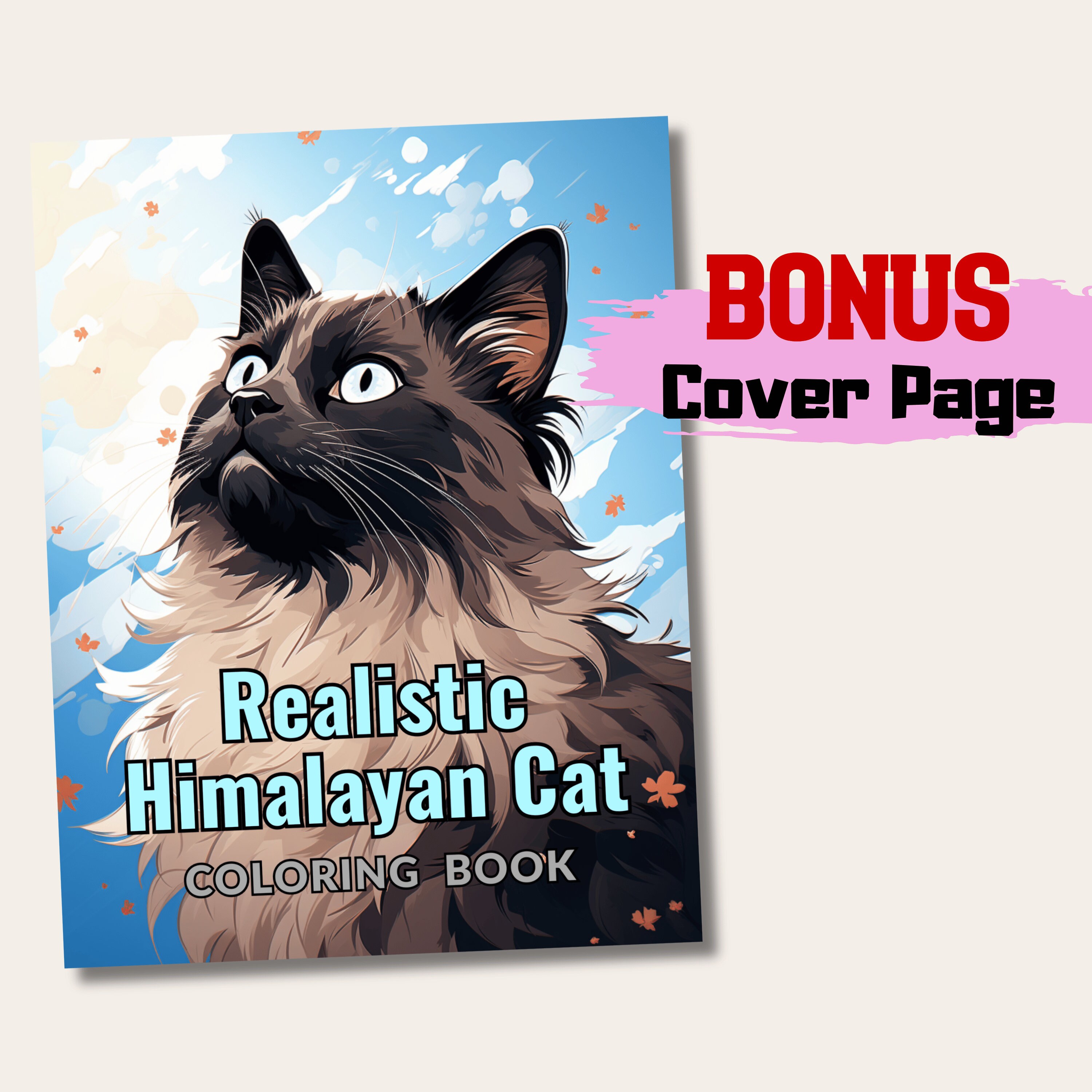 Realistic Himalayan Cat Coloring Book, 20 Himalayan Cat Grayscale ...