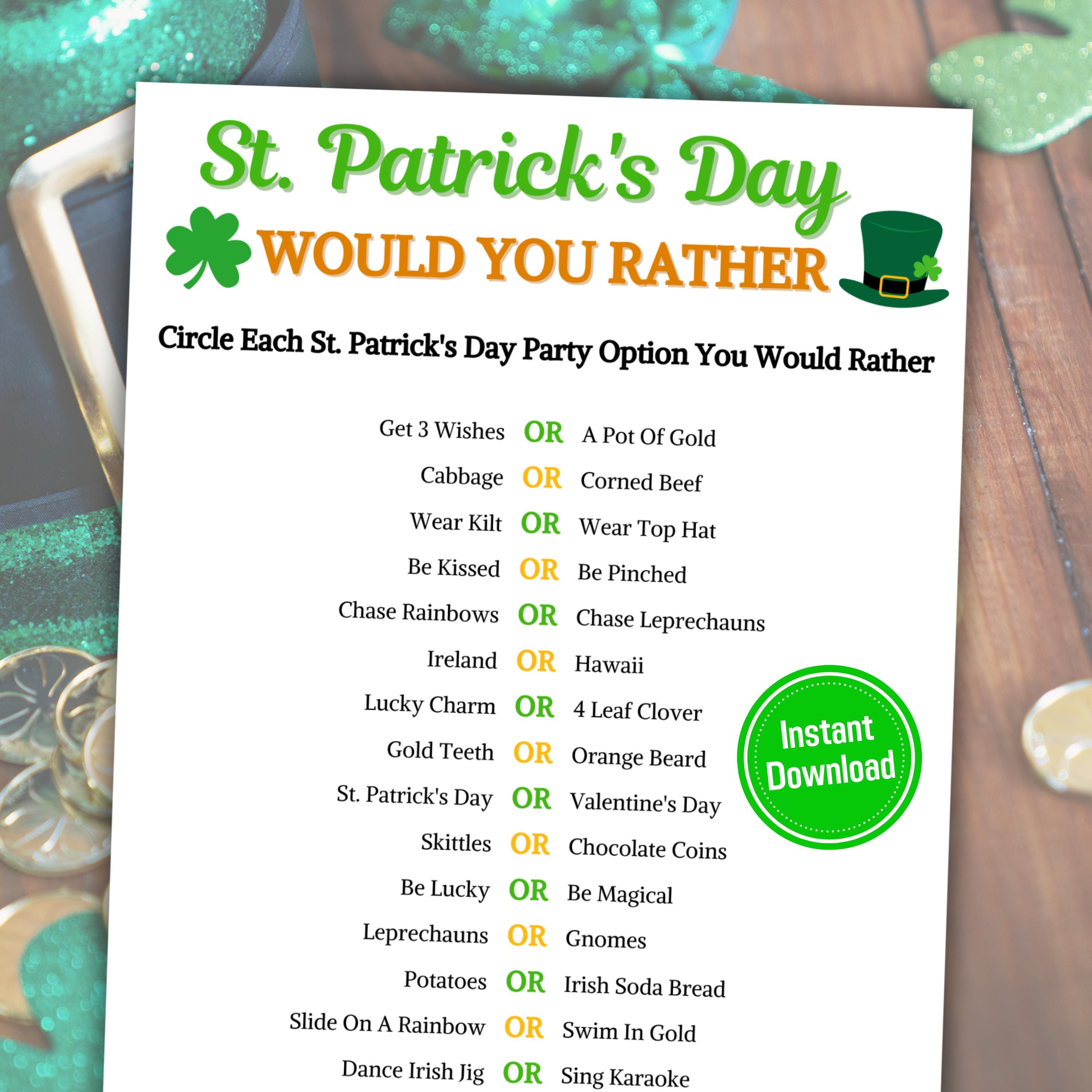 St. Patrick's Day Would You Rather Game | Printable St. Patty's This or ...