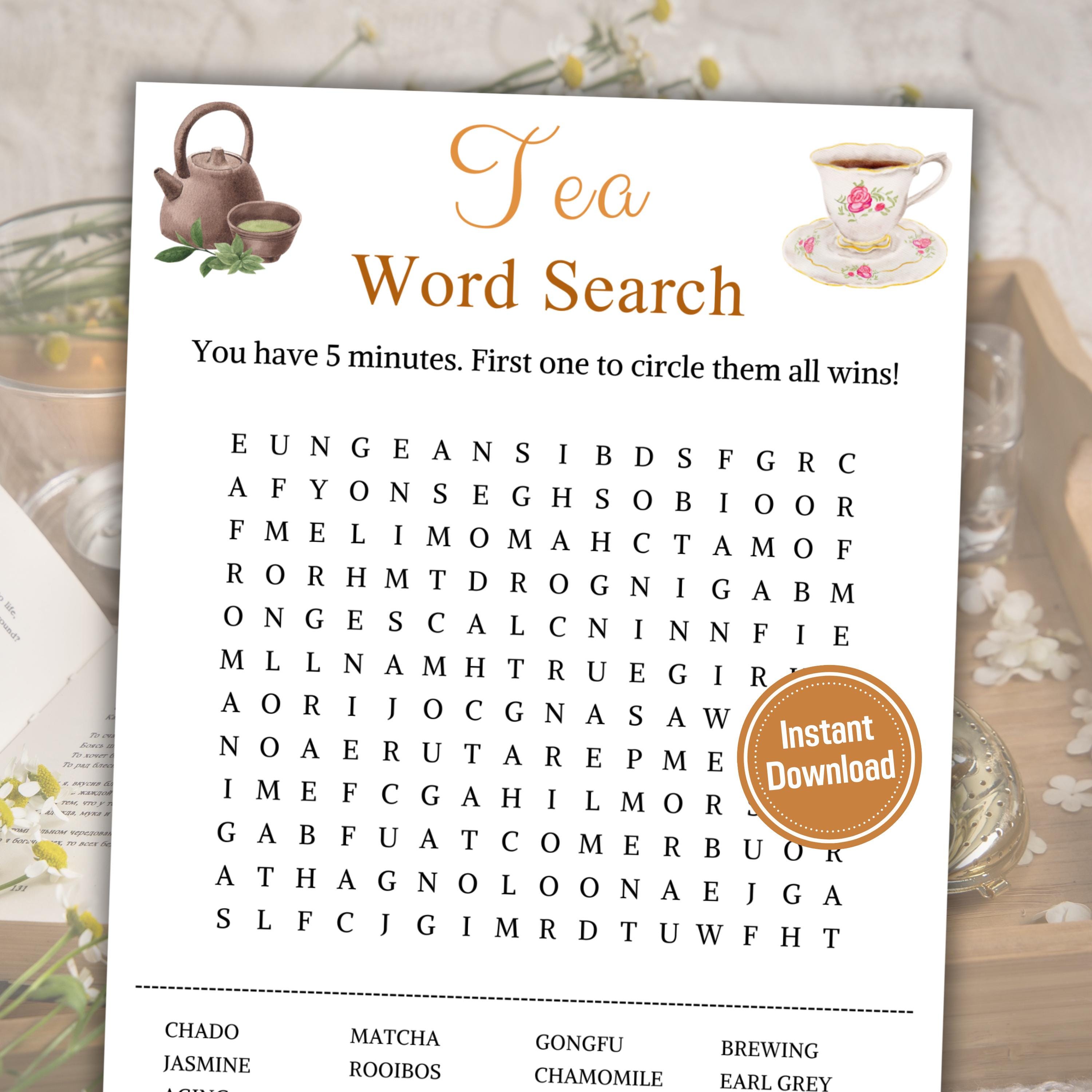 Tea Word Search Game | Minimalist Tea Party Word Find Game | Printable ...