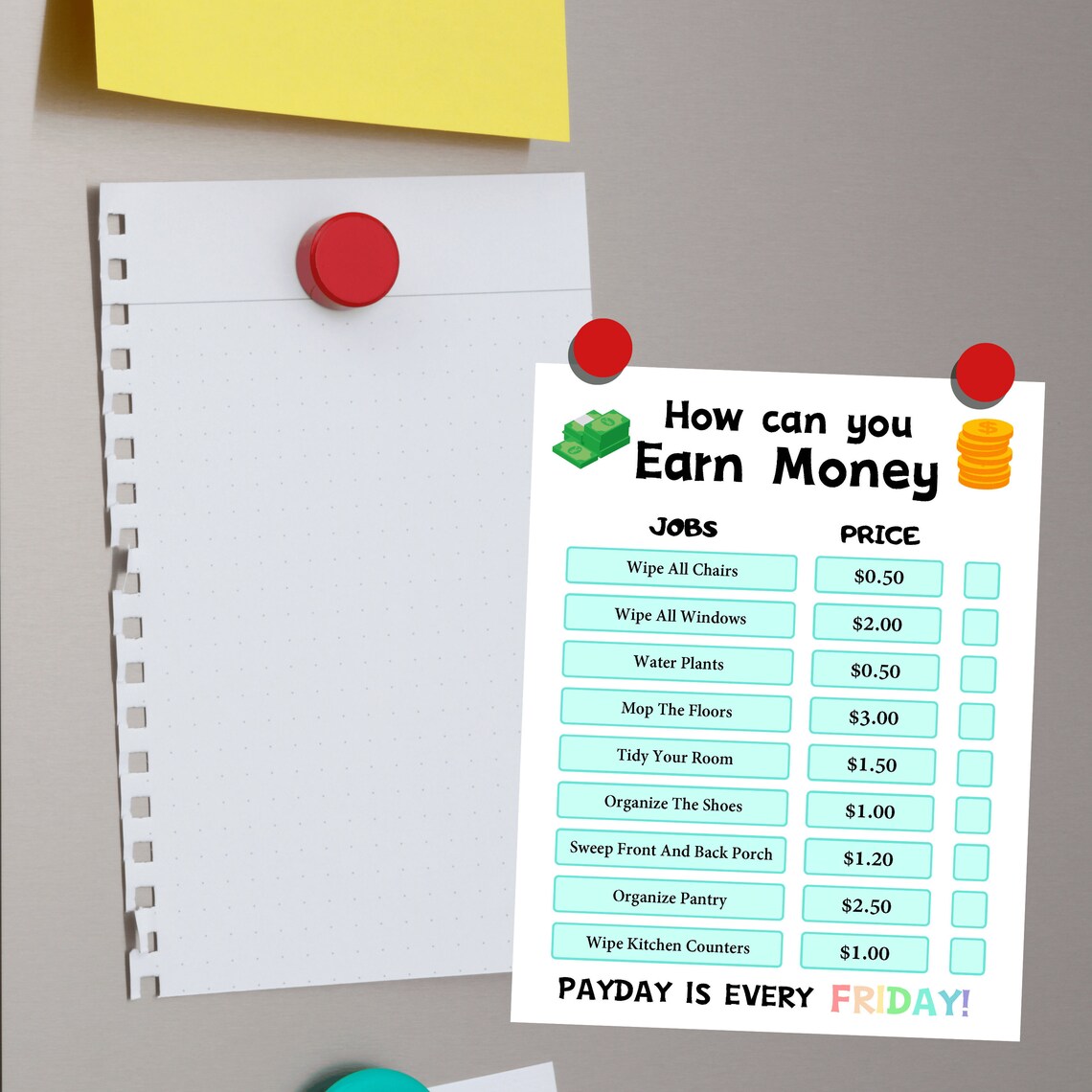 How to Earn Money Chore Chart Cool Color Tone, Printable Allowance ...