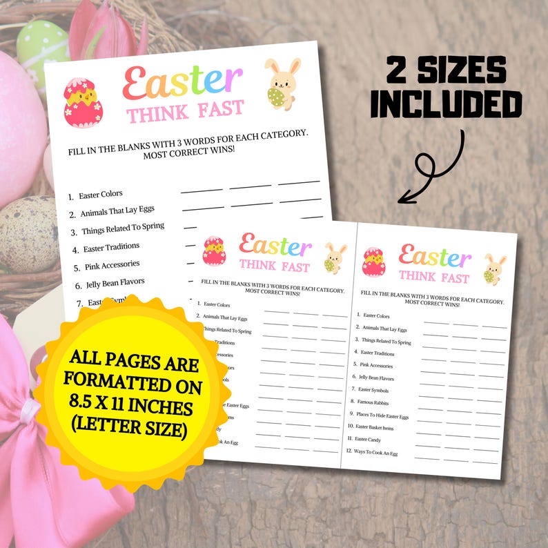 Easter Think Fast Game | Easter Party Trivia Game | Printable Easter ...