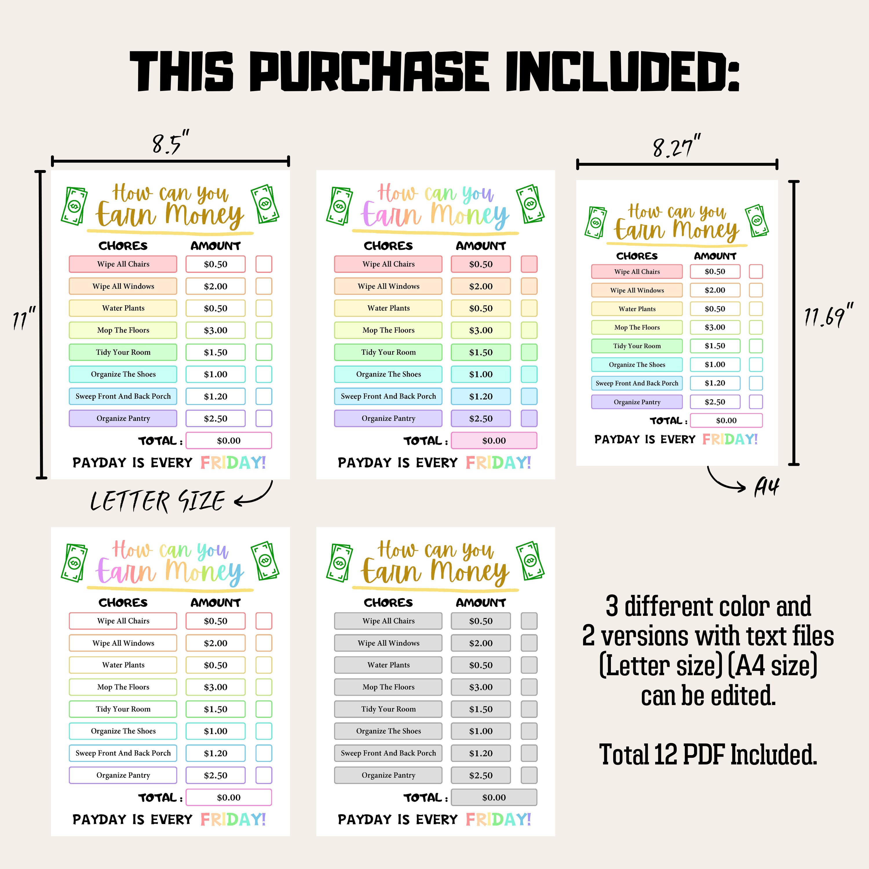 How to Earn Money Chore Chart Printable Editable Responsibility Chart ...
