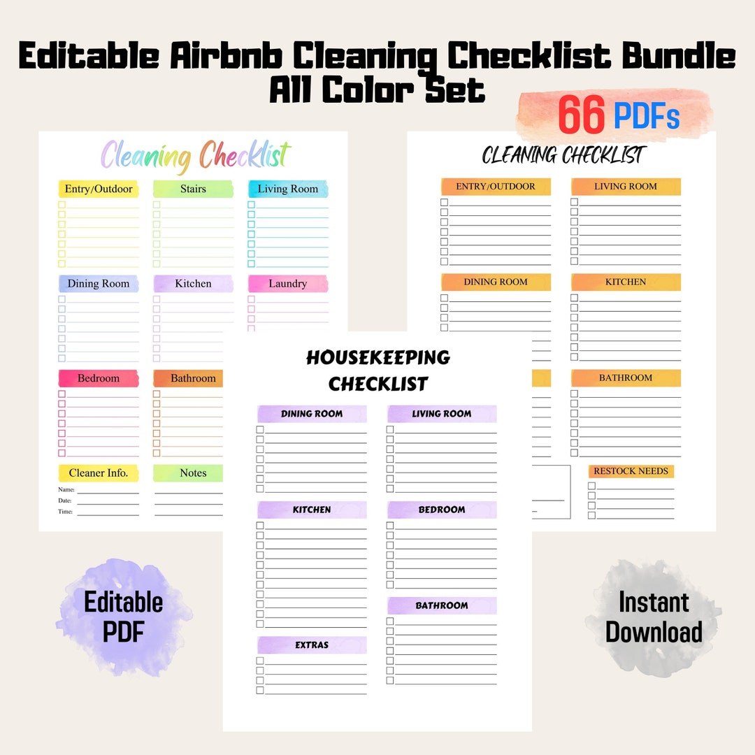 Editable Airbnb Cleaning Checklist Bundle All Color Set, Airbnb ...