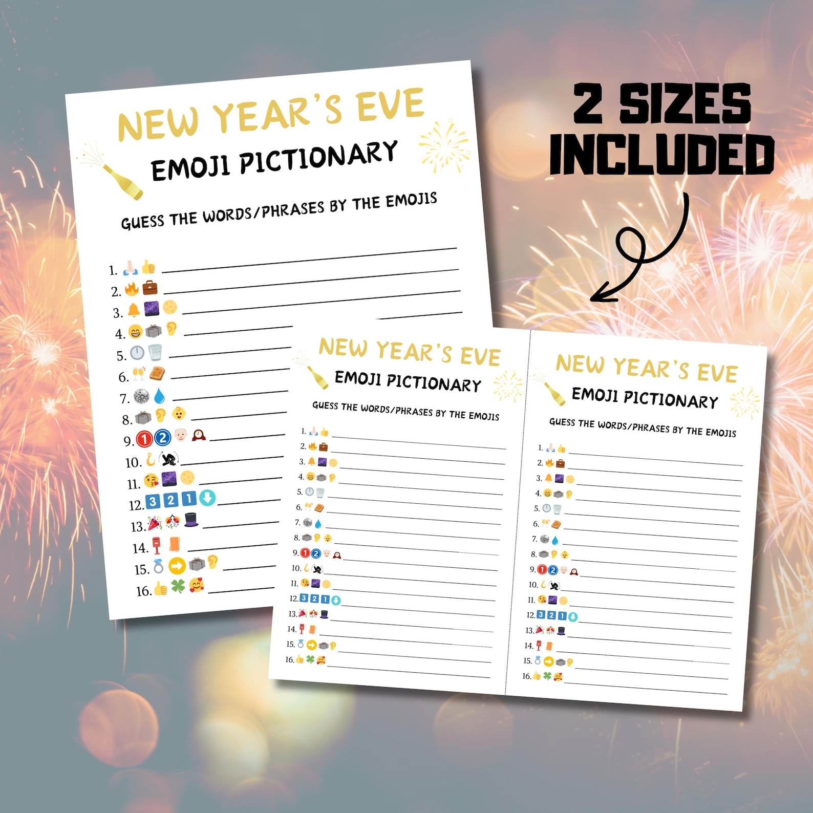 New Year's Eve Emoji Pictionary Game | New Years Emoji Quiz | Printable ...