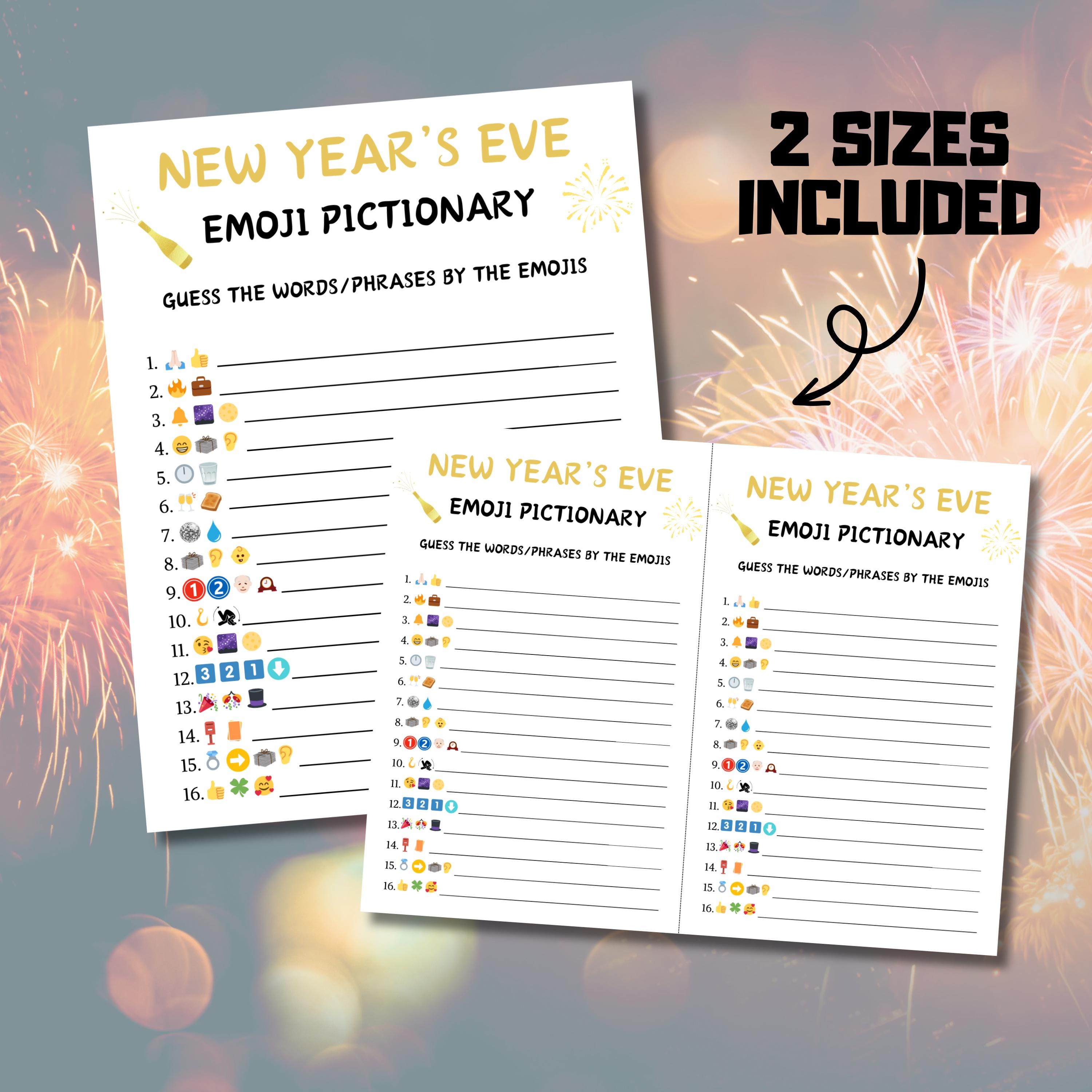 New Year's Eve Emoji Pictionary Game | New Years Emoji Quiz | Printable ...