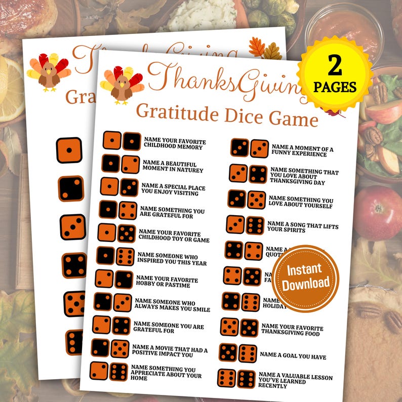 Thanksgiving Gratitude Dice Game | Printable Thanksgiving Games ...