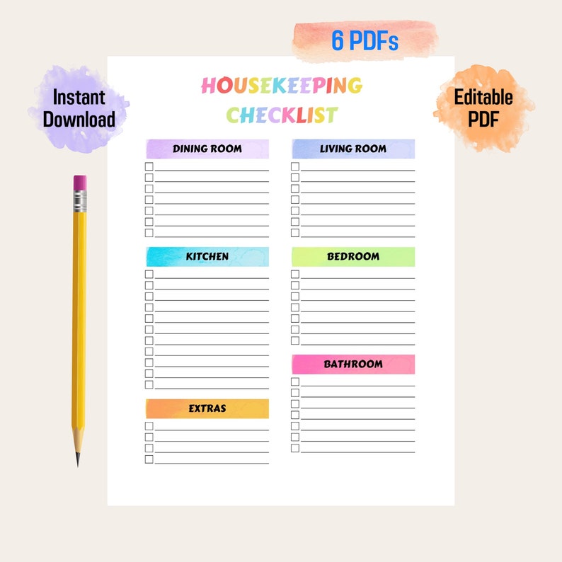 Editable Airbnb Housekeeping Checklist Rainbow Color | Editable ...