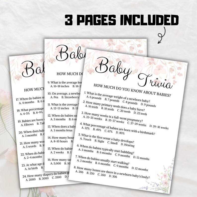 Baby Trivia Game | Baby Shower Printable Trivia Game | Baby Shower ...