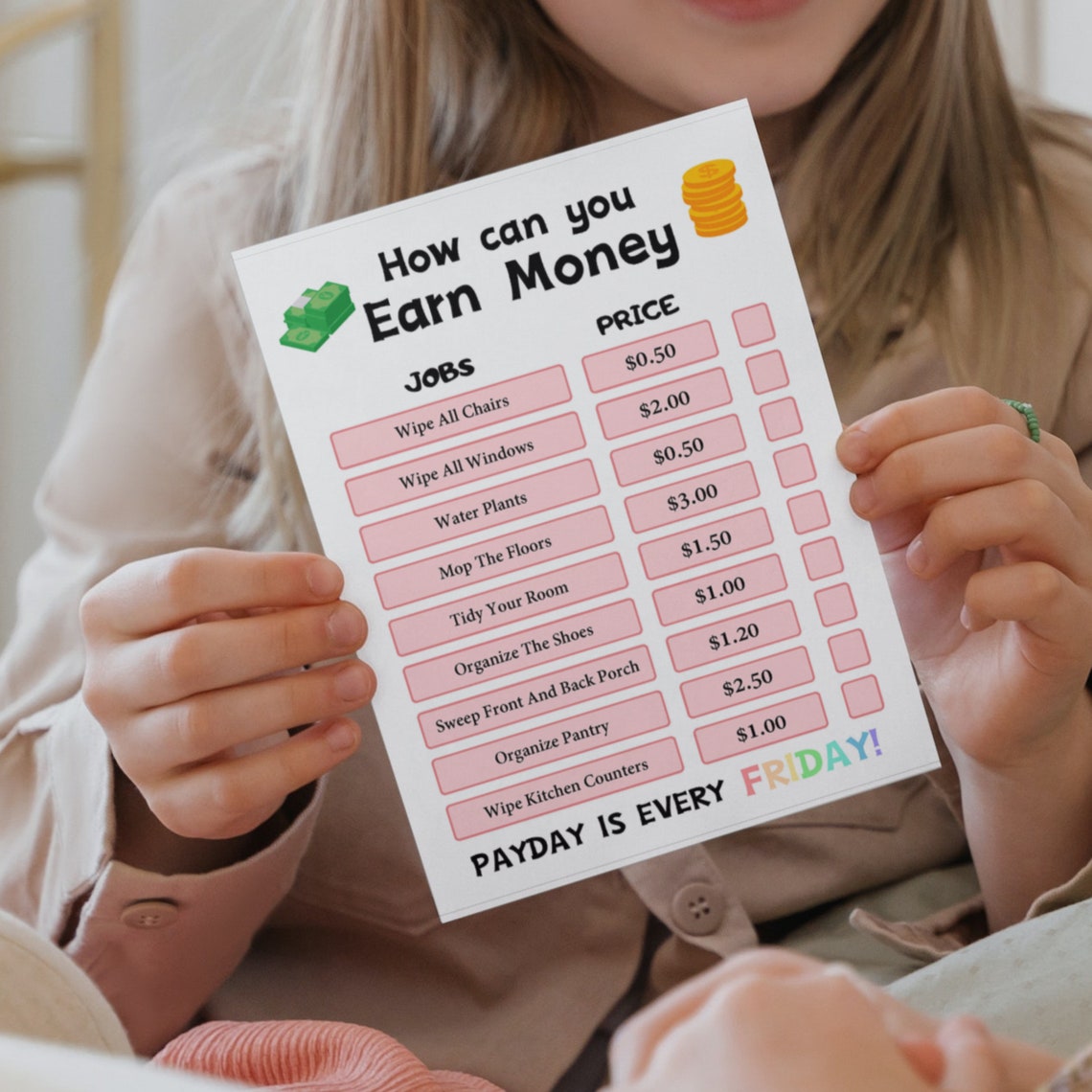 Printable How to Earn Money Chore Chart Warm Color Tone Editable Kids ...