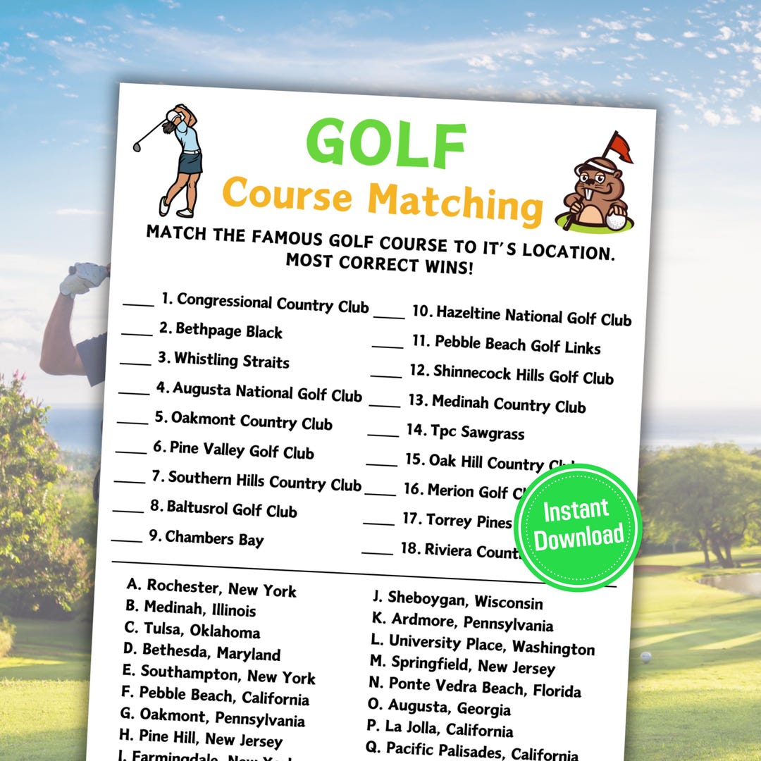 Golf Course Matching Game | Printable Golf Match up Game | Minimalist ...