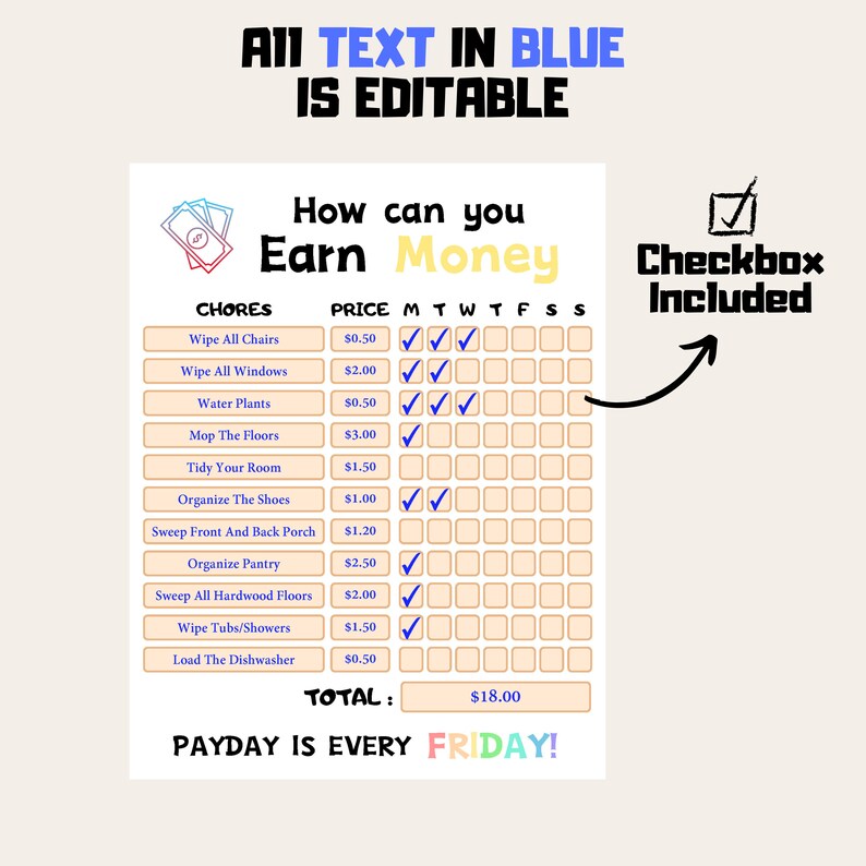 Printable Reward Chart for Children Warm Color Tone Earn Money System ...