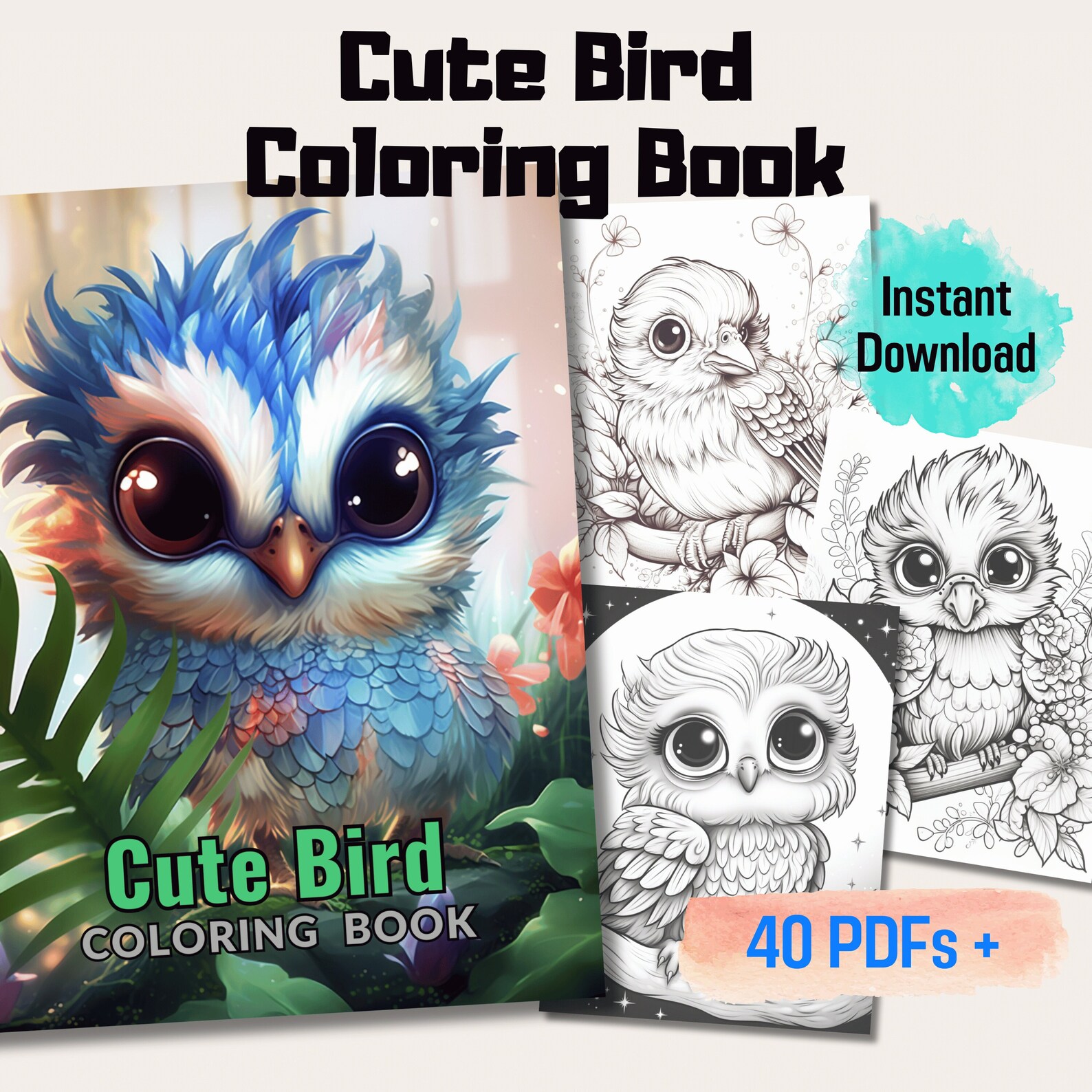 20 Cute Baby Bird Grayscale Coloring Book, Activity Book for Kids and ...