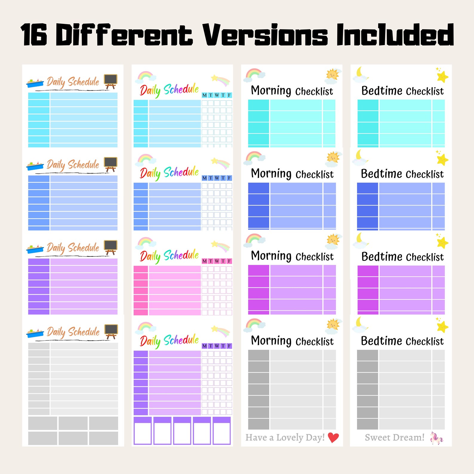 Editable Kids Morning/bedtime Checklist Bundle Cool Color Tone, Chore ...