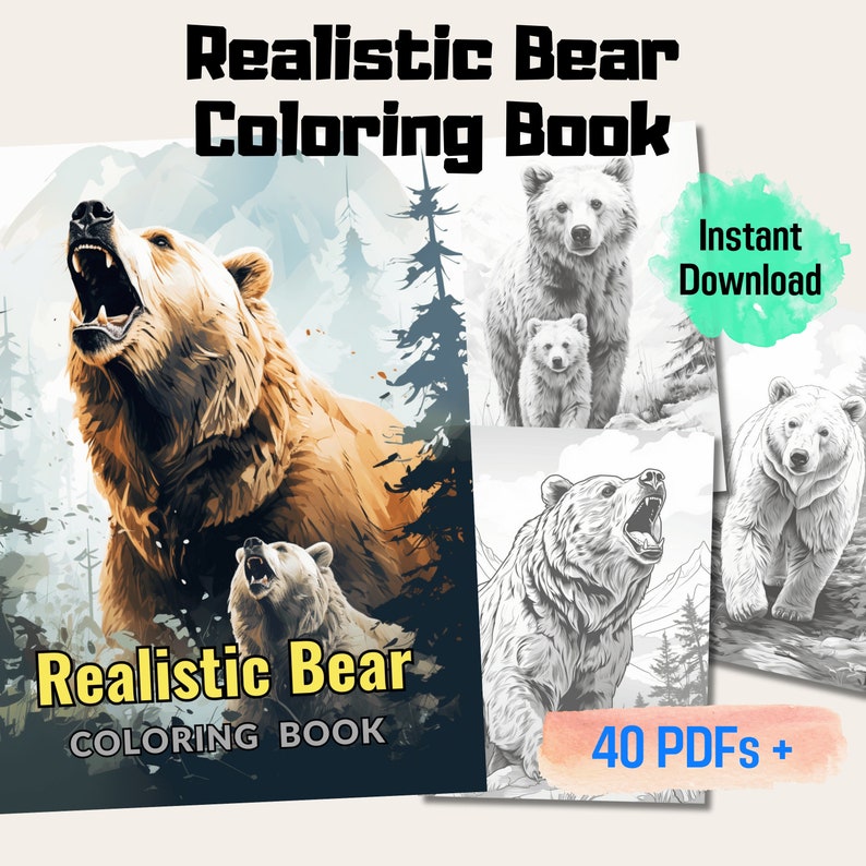 20 Realistic Bear Grayscale Coloring Book, Perfect for Adults and Kids ...