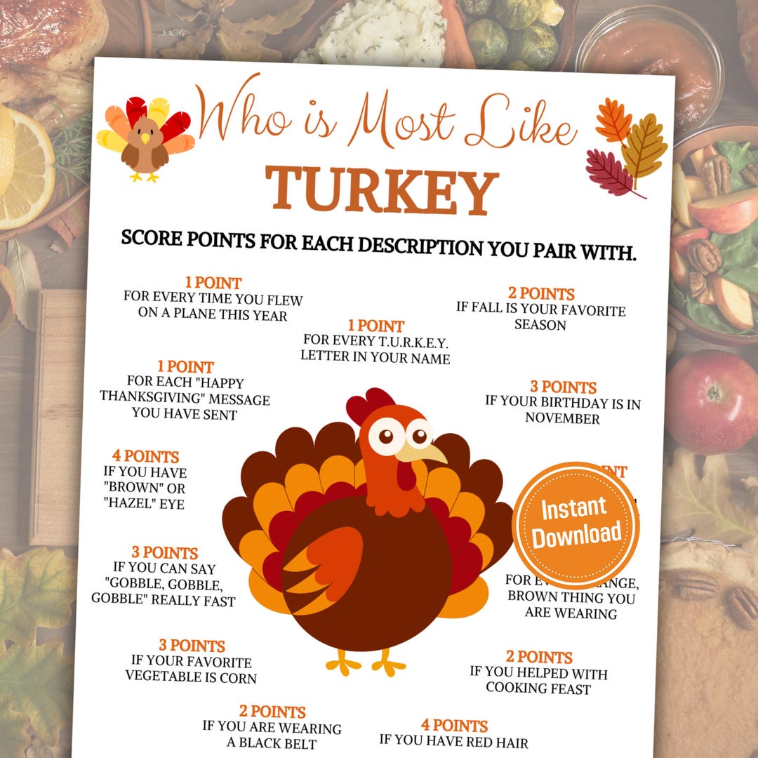 Who is Most Like Turkey Game | Thanksgiving Games | Friendsgiving Games ...