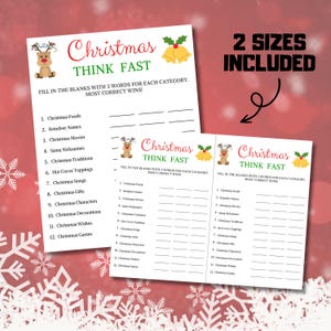 Christmas Think Fast Game | Christmas Word Game | Printable Fun ...