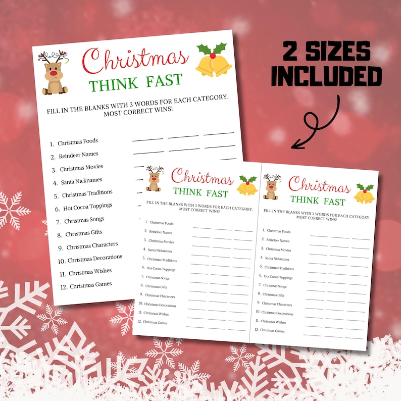 Christmas Think Fast Game | Christmas Word Game | Printable Fun ...