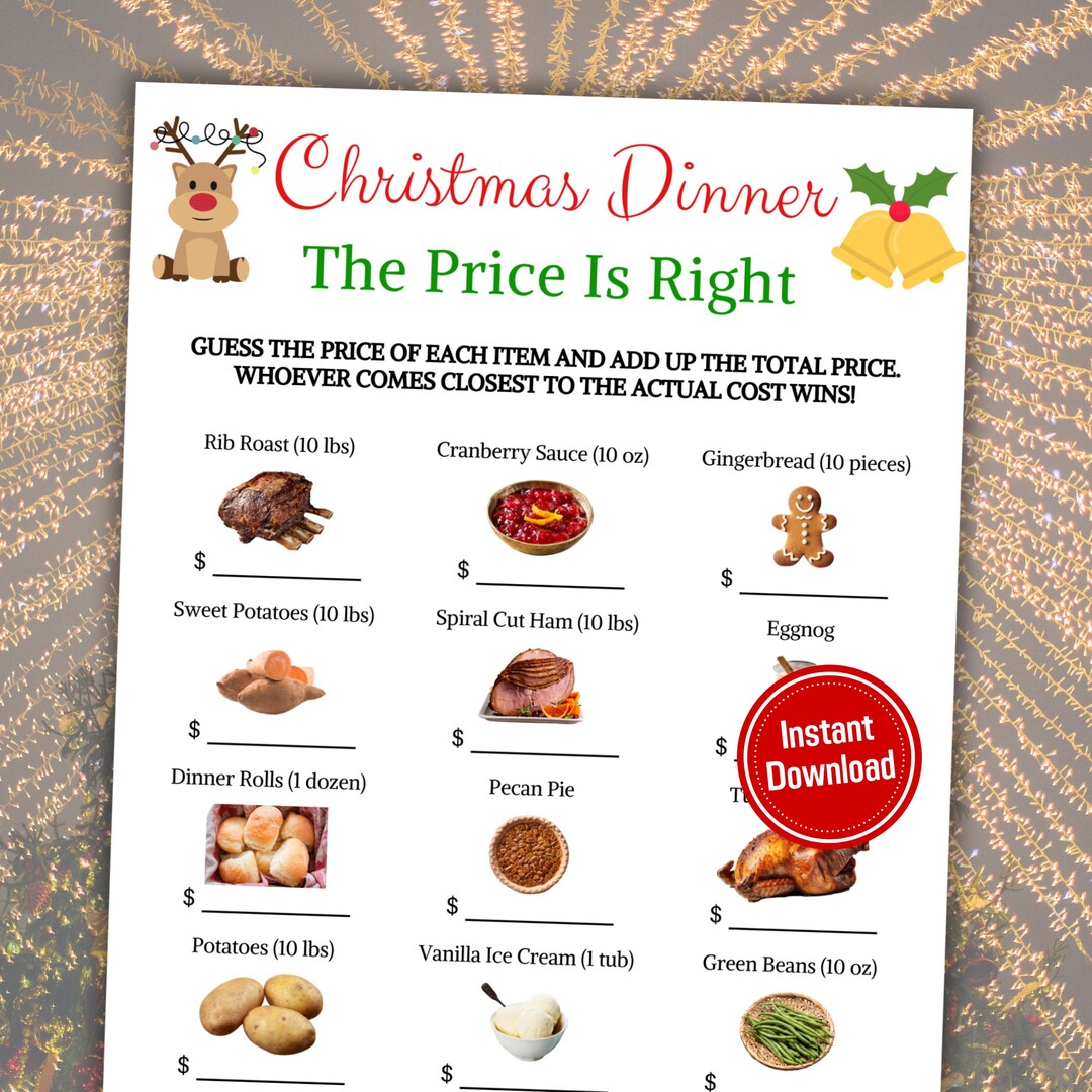 Christmas Dinner Guess Price Game | Christmas Family Game | Printable ...