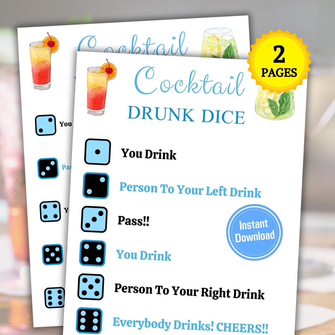 Cocktail Drunk Dice Game | Printable Left Right Drinking Game ...