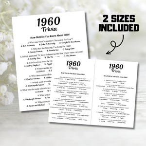 1960 Trivia Game | Printable 65th Birthday Party Game | Born in 1960 ...