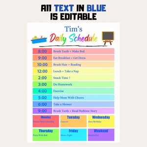 Kids Fillable Daily Schedule Rainbow Color, Daily Routine ...