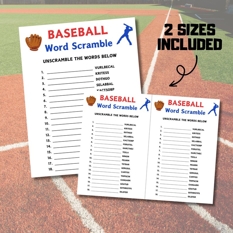 Baseball Word Scramble Game Printable Baseball Team Word Game Baseball ...