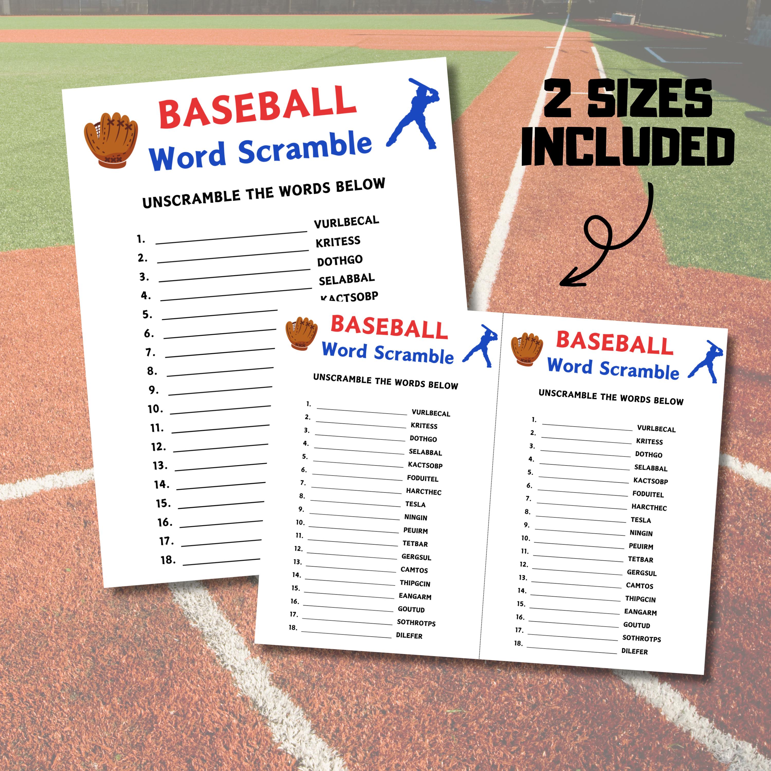 Baseball Word Scramble Game | Printable Baseball Team Word Game ...