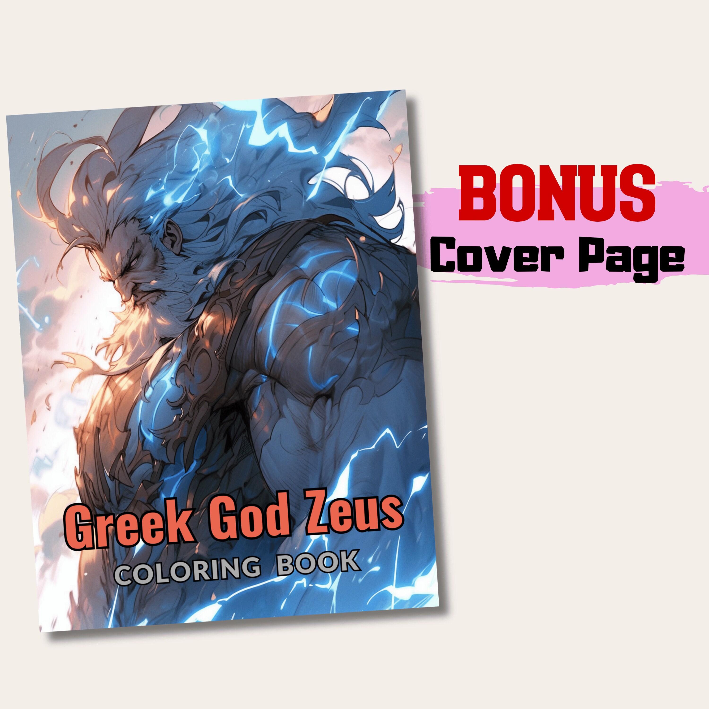 20 Pages Greek God Zeus Grayscale Coloring Book, God Coloring Pages for ...