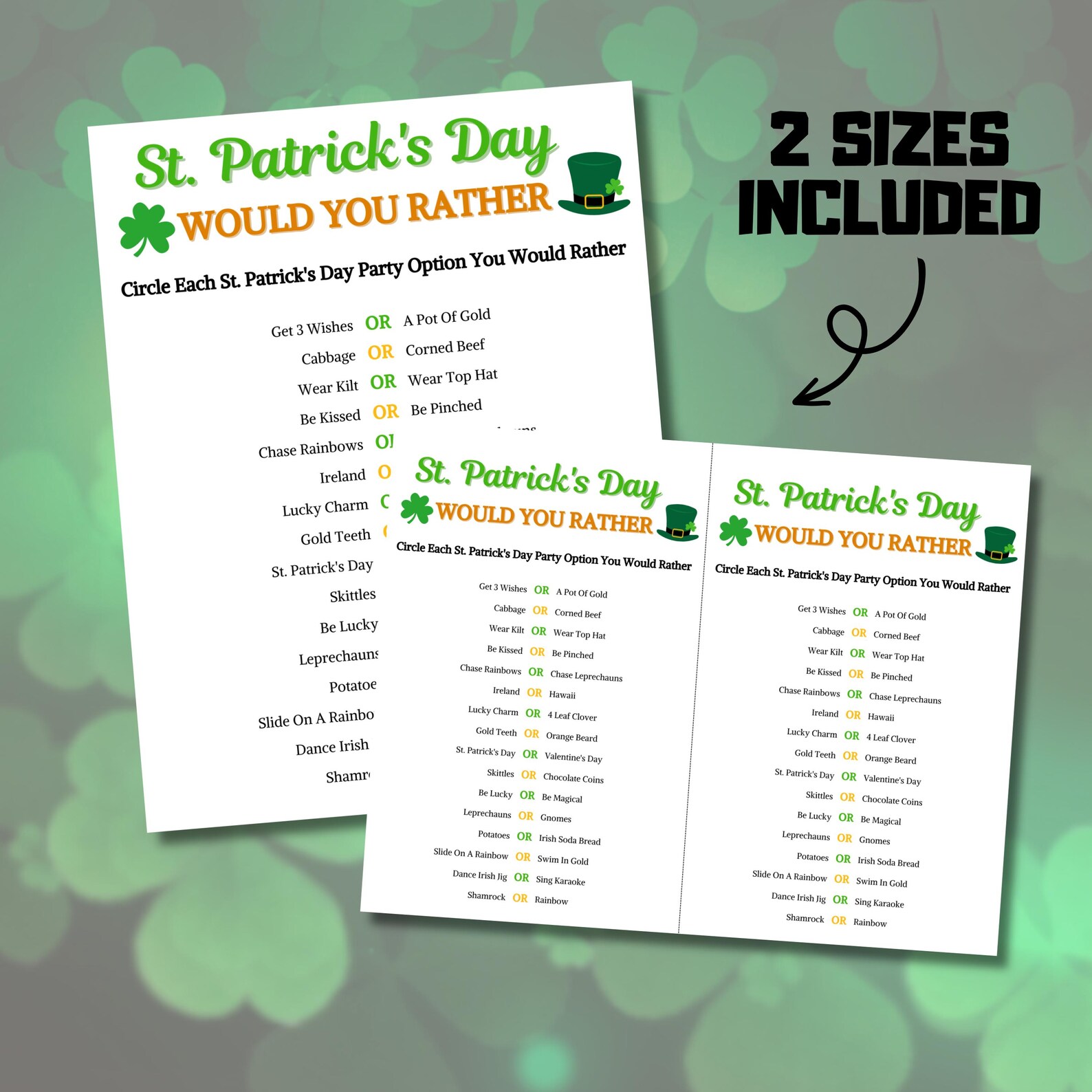 St. Patrick's Day Would You Rather Game | Printable St. Patty's This or ...
