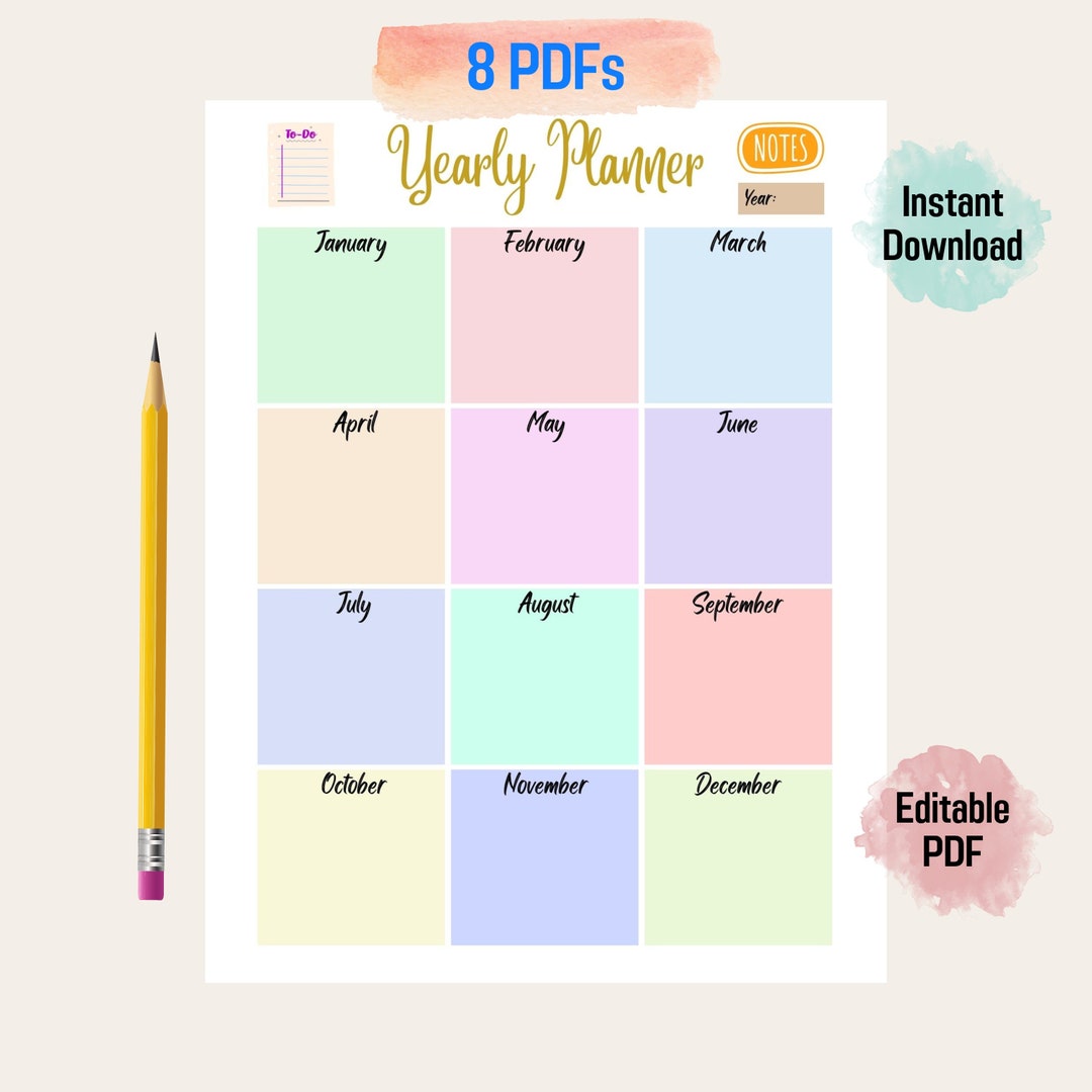 Yearly Planner for Edit Yearly Overview, Yearly Overview Printable ...