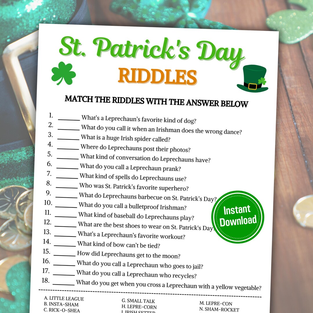 St. Patrick's Day Riddles Game | St. Patrick's Day Party Riddle Me This ...