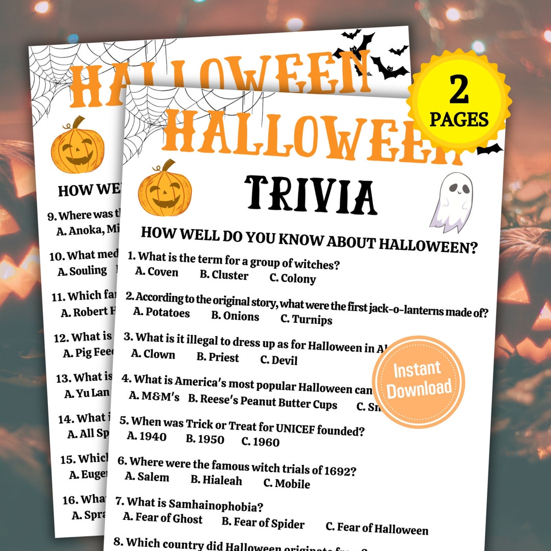 Halloween Trivia Game | 2 Pages Halloween Trivia Questions With ...